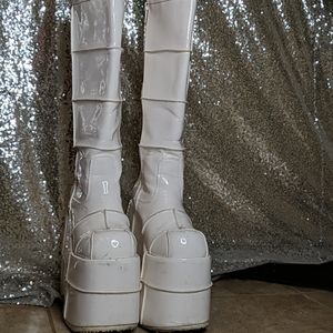 Demonia | Shoes | Rare White Demonia Stacks Platform Boots | Poshmark